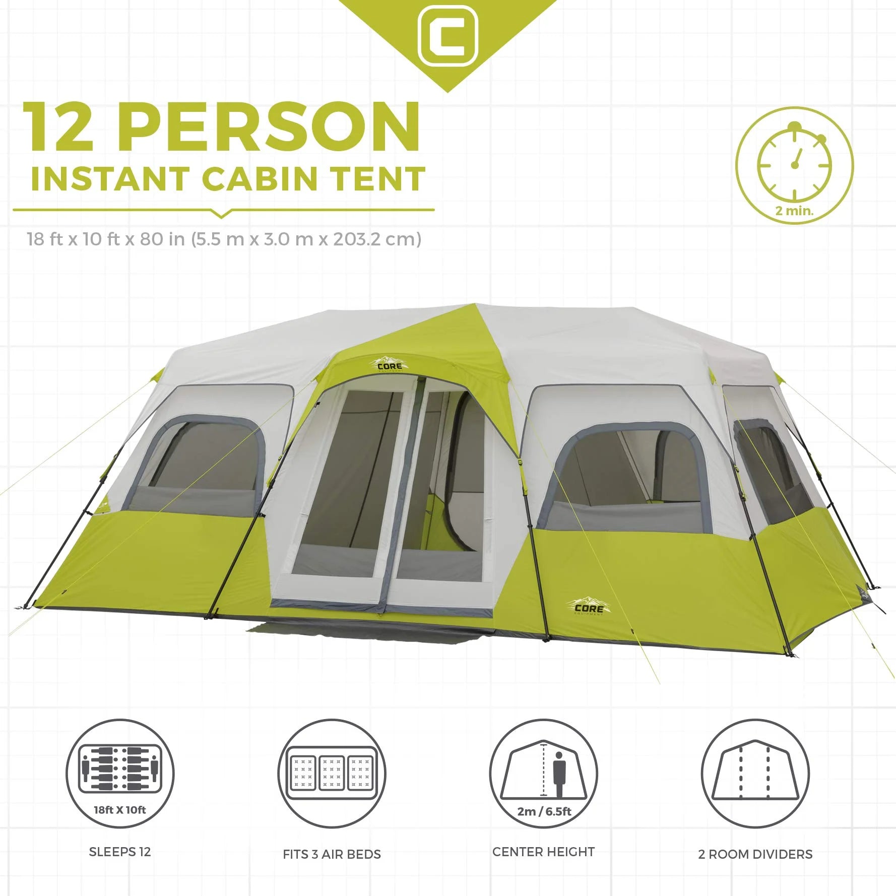 CORE 12 Person Instant Cabin Tent 18' x 10' – outdoorlife.ae